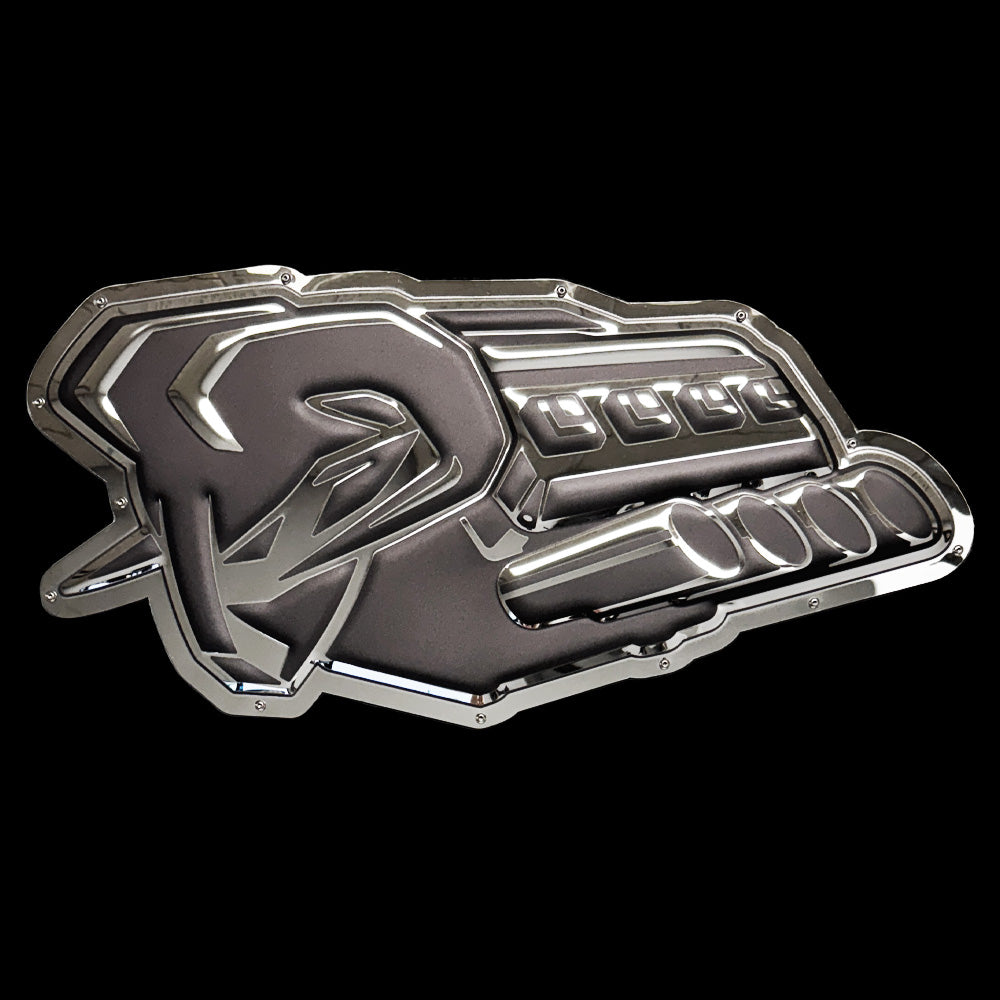 RAM V8 Hemi Metal Sign – Chrome Domz