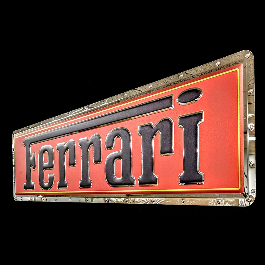 Ferrari Script Metal Sign – Chrome Domz